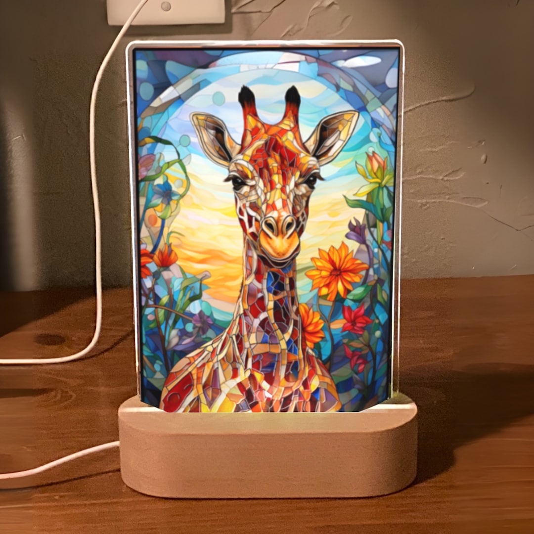 Giraffe Night Light, Faux Stained Glass, Acrylic Plaque, Stained Glass ...