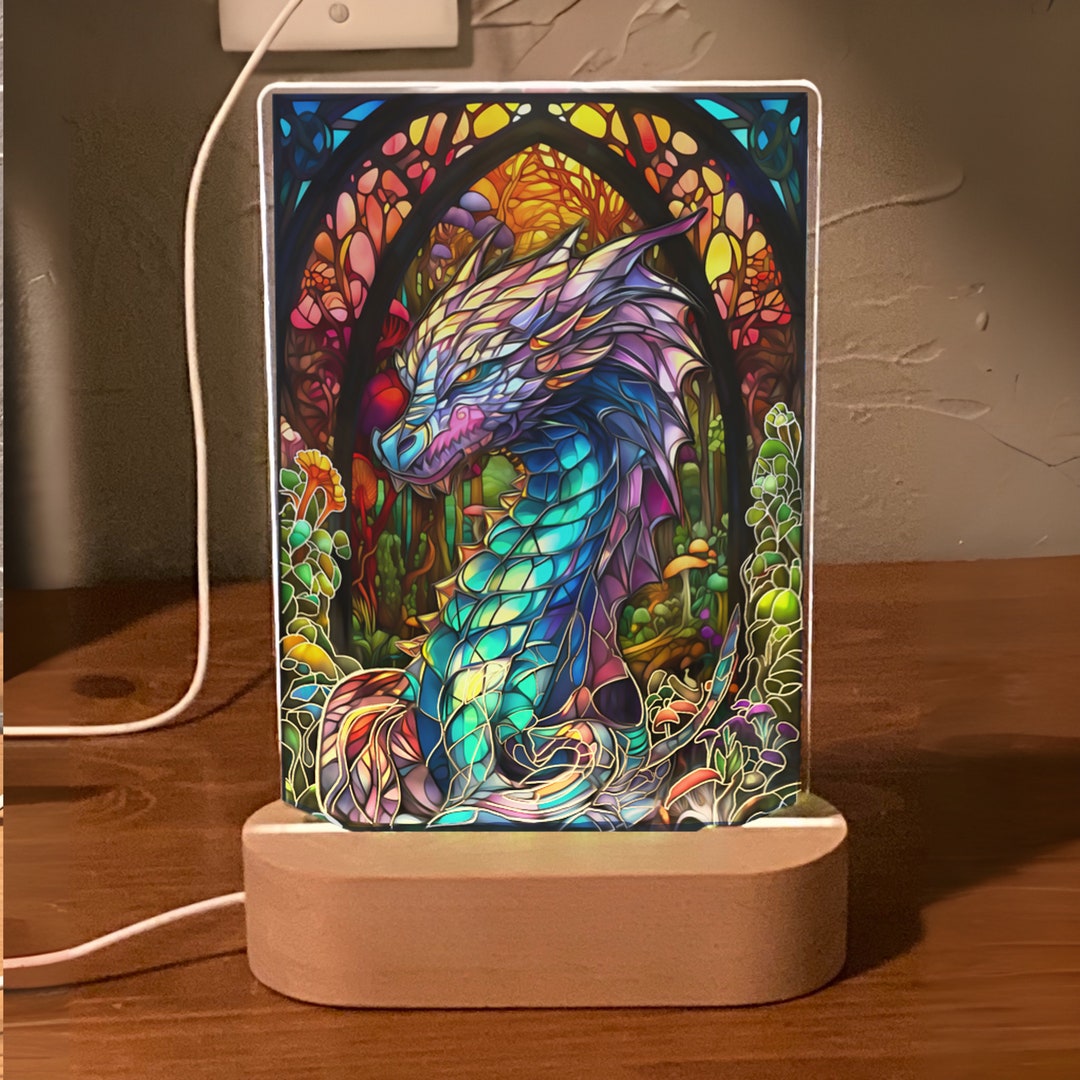 Dragon Night Light, Acrylic Plaque, Stained Glass Dragon, Stained Glass ...