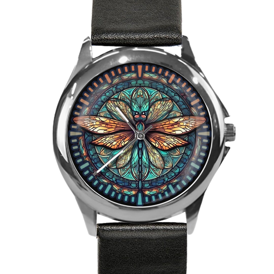 Vitruvian Dragonfly Watch: Gold or Silver, Leather or Steel Band - Etsy