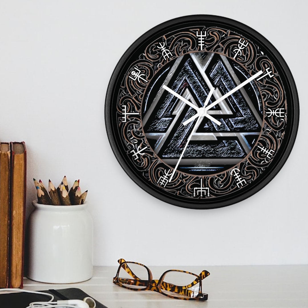 Viking Clock, Valknut Wall Clock, Viking Wall Decor, Viking Wall Clock ...
