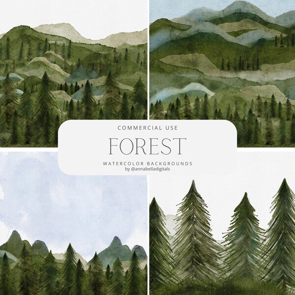 Watercolor Grassy Hills Blue Sky Clipart / Instant Download ...