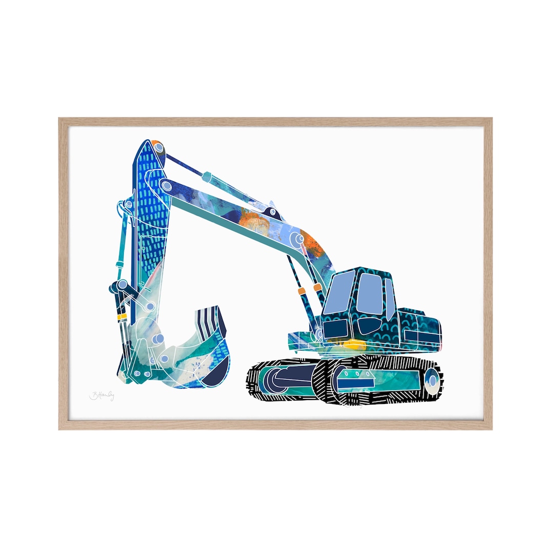 Digger, Digger Print, Prints for Boys, Machinery, Boy Decor, Boys ...