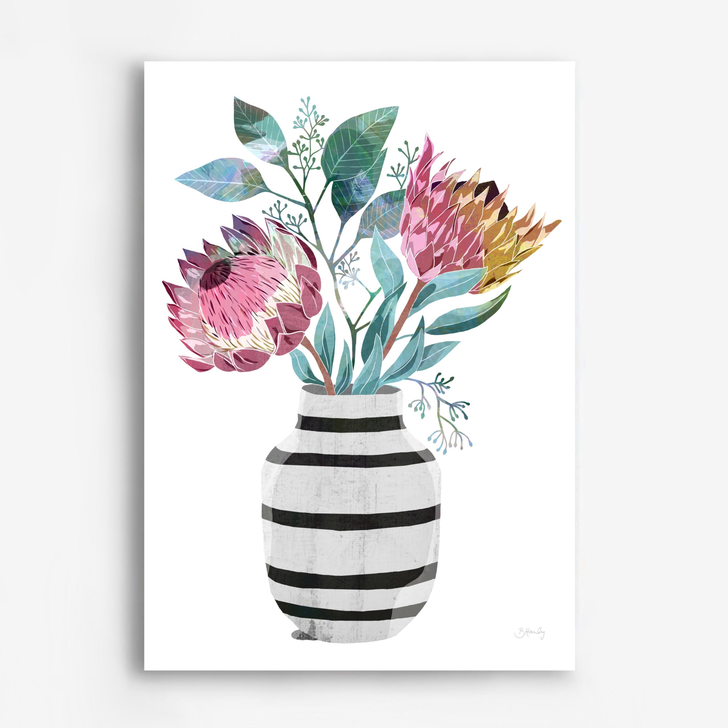 Protea Art, Flower Art Print, Painting, Protea Print, Flower, Pink ...