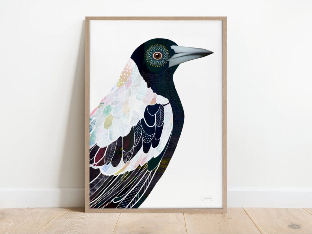 Magpie Print, Bird Print, Magpie Artwork, Black and White Bird ...