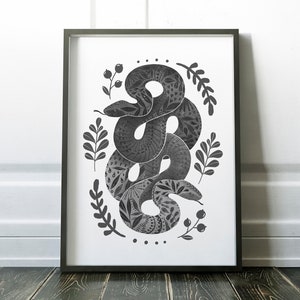 Modern 'two Headed Snake' Contemporary Art Print, Hand-drawn Snake ...