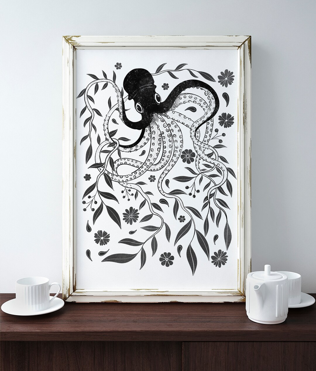 Octopus Floral Giclee Print, Sea Animal Art - Etsy