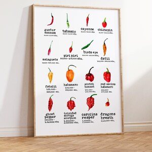 Kitchen Décor Wall Hangings, Chilli Scoville Chart Print Set of 2 ...
