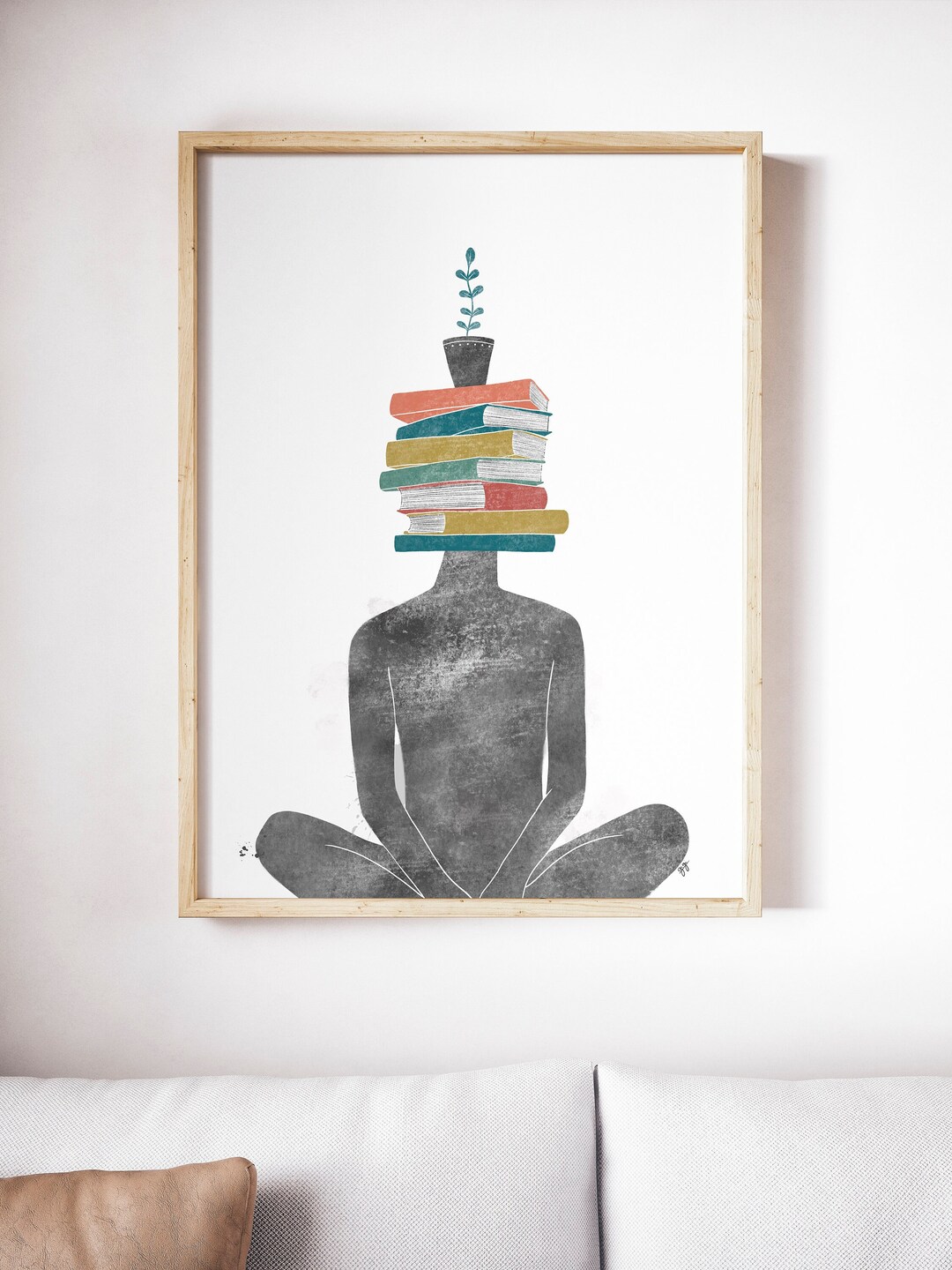Hand Drawn Surrealist Art Print, Books and Plant Illustration - Etsy UK