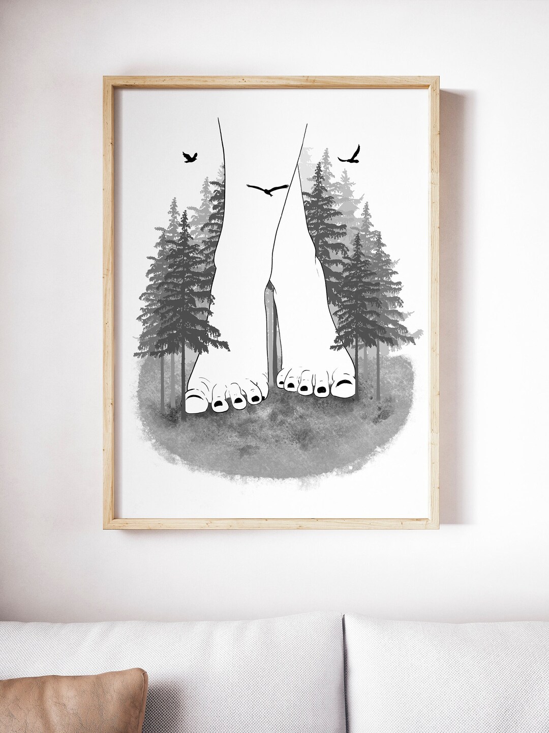 Modern Contemporary Hand-drawn Feet Forest Woods Illustration Lounge ...