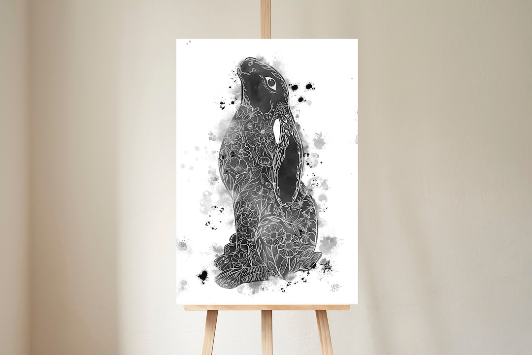 Floral Hare Art Print, Original Ink Illustration - Etsy UK