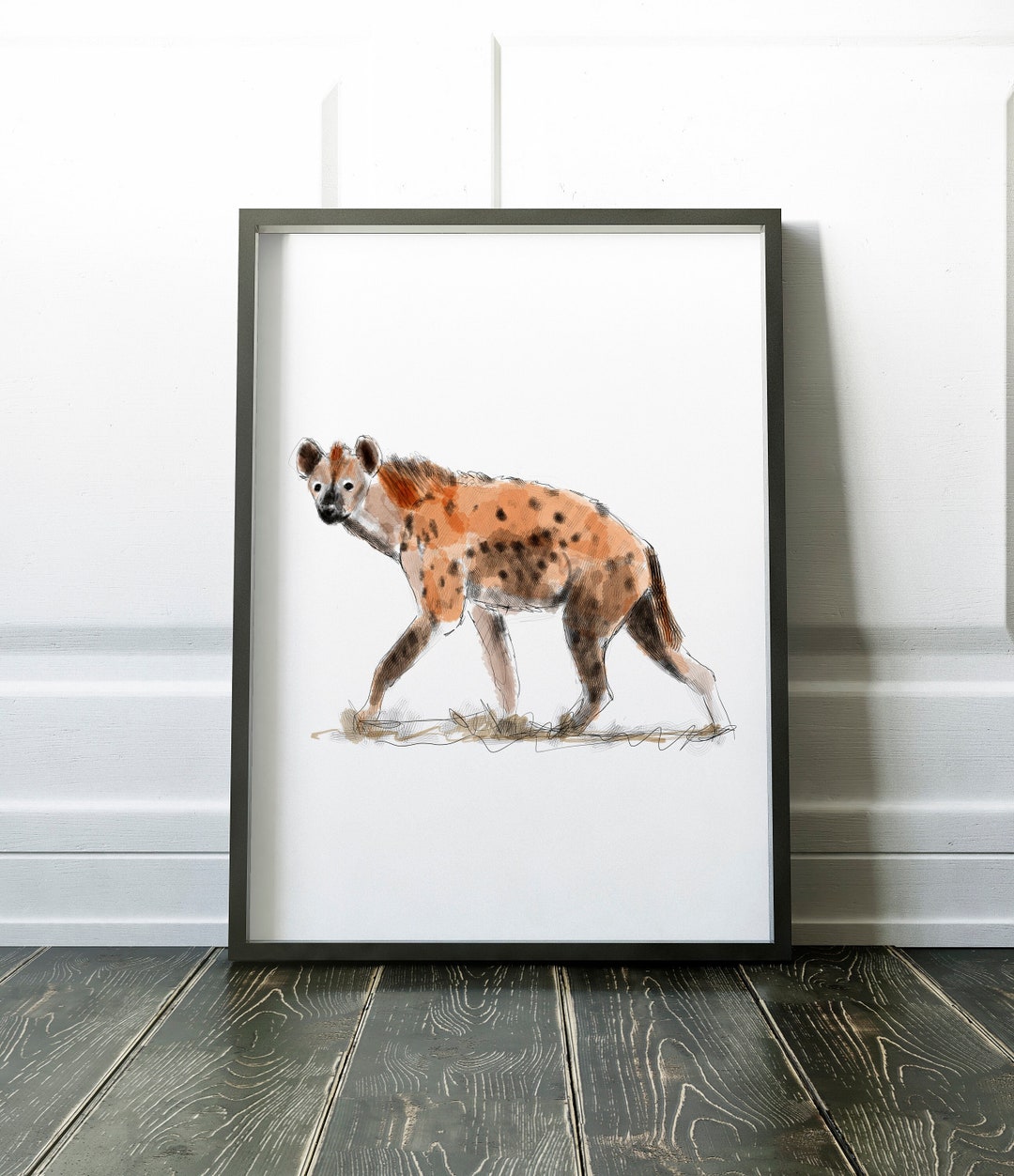 Hyena Wall Art Print, African Animal Wall Hangings, Modern Monochrome ...