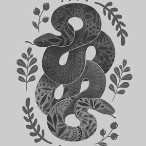 Modern 'two Headed Snake' Contemporary Art Print, Hand-drawn Snake ...