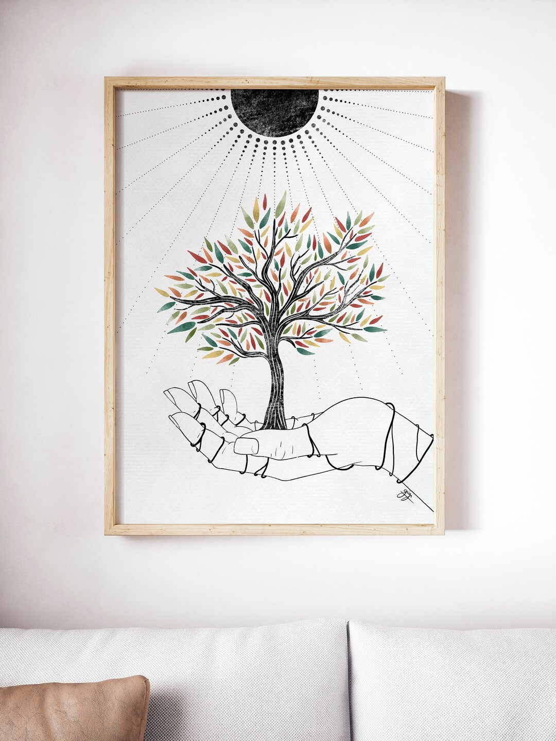 Nature Tree-hand Lounge Art Print, Floral Nature Illustration Art Print ...