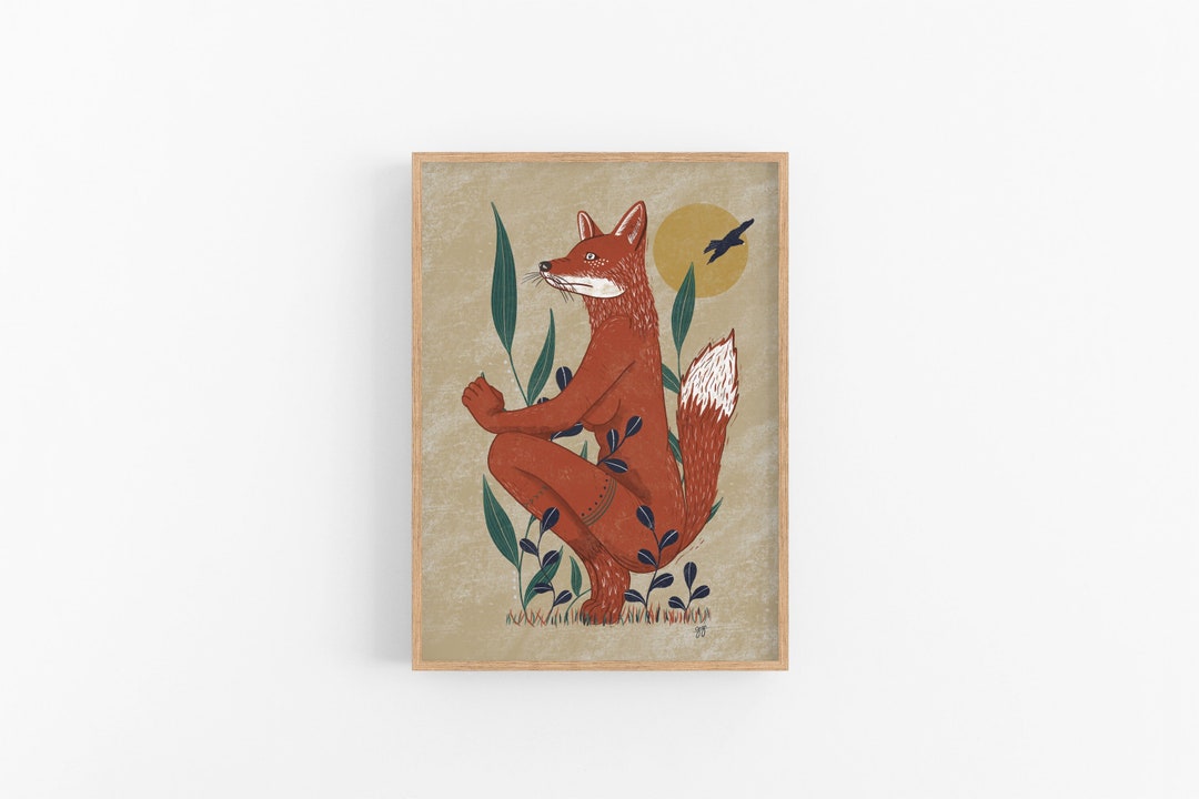 Modern 'foxy Lady' Contemporary Art Print, Hand-drawn Fox Illustration ...