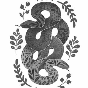Modern 'two Headed Snake' Contemporary Art Print, Hand-drawn Snake ...