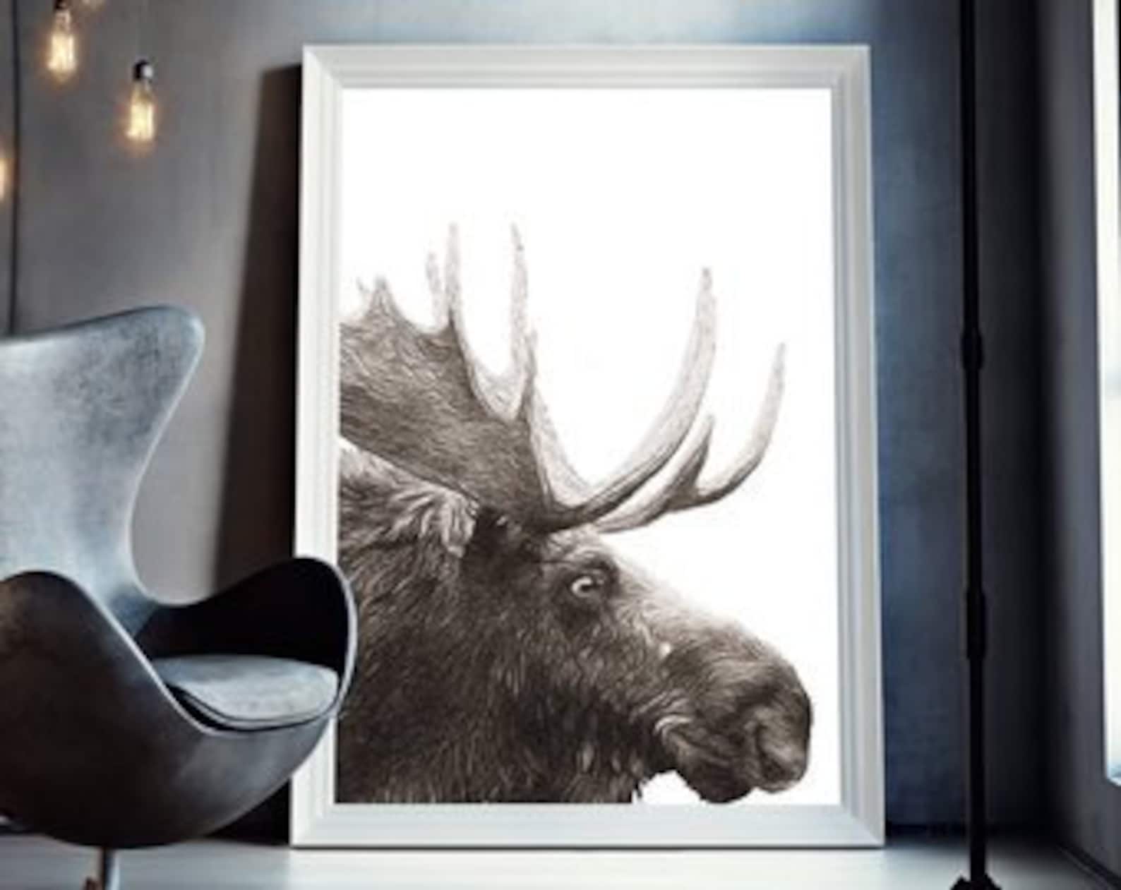 Digital Moose Wall Art Animal Prints Animal Art Monochrome - Etsy