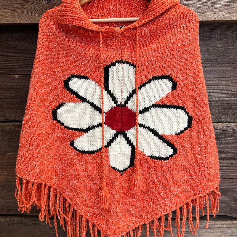 Orange Poncho - Etsy