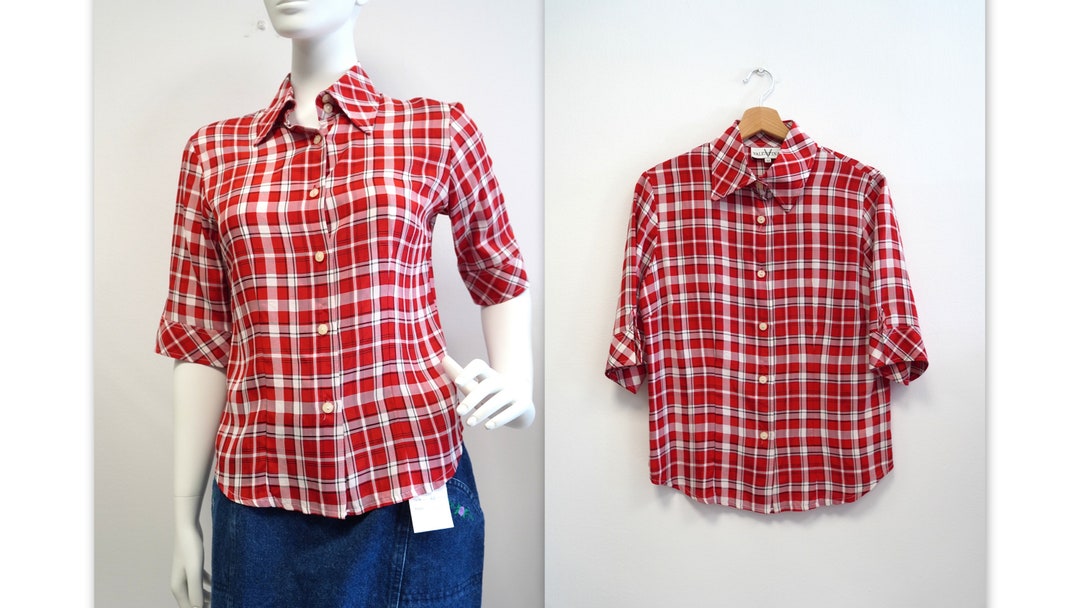 Checkered Shirt, Red and White Shirt, Checkered Blouse, Vintage Blouse ...