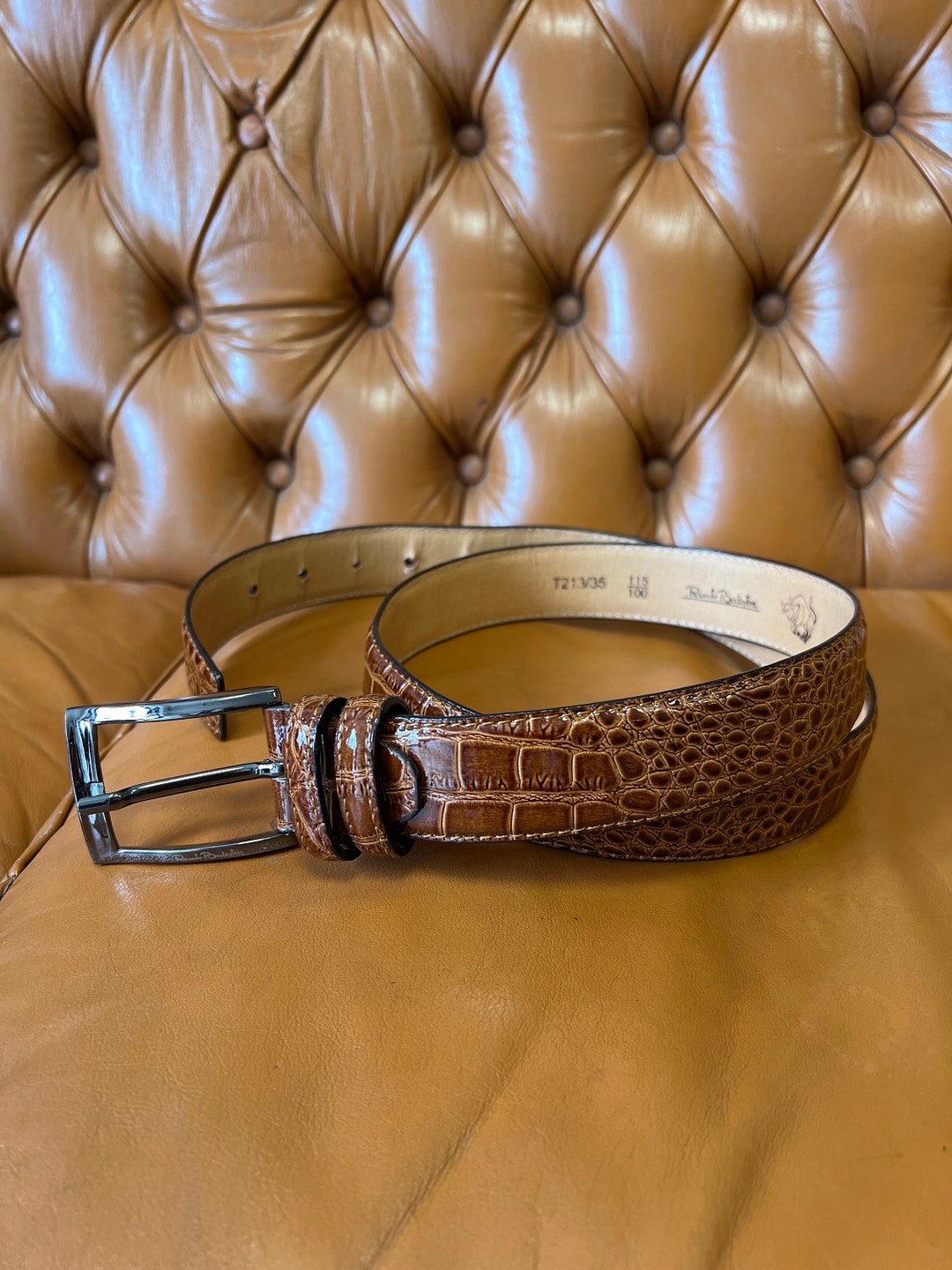 Renato Balestra Leather Belt, Embossed Patent Leather in Brown, Silver ...