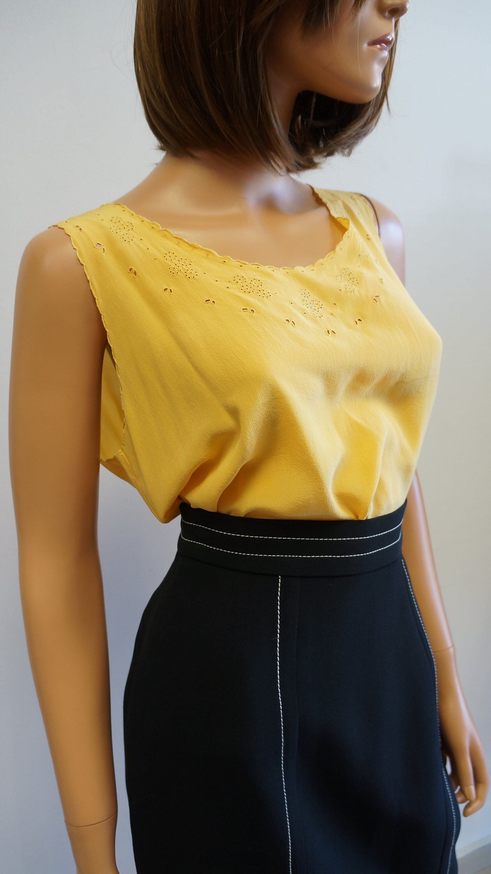 Yellow silk blouse top vintage silky yellow top XL size | Etsy