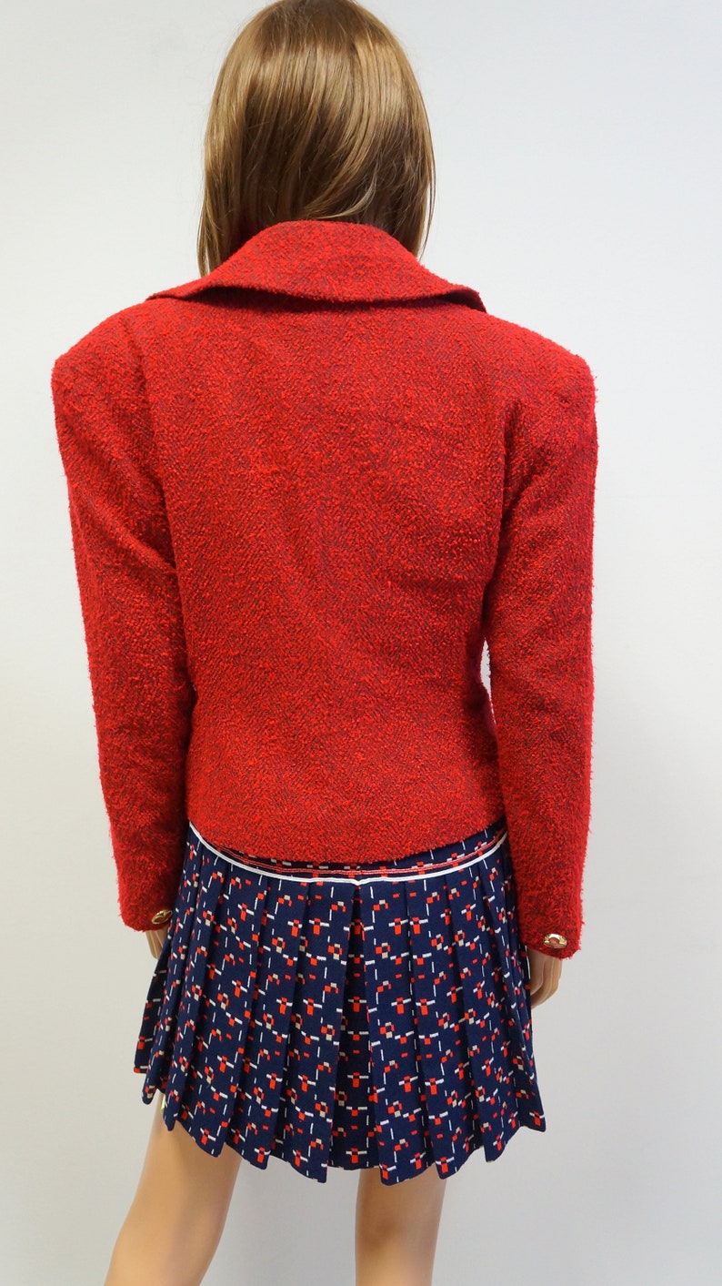 Red boucle jacket vintage elegant wide shoulders blazer | Etsy