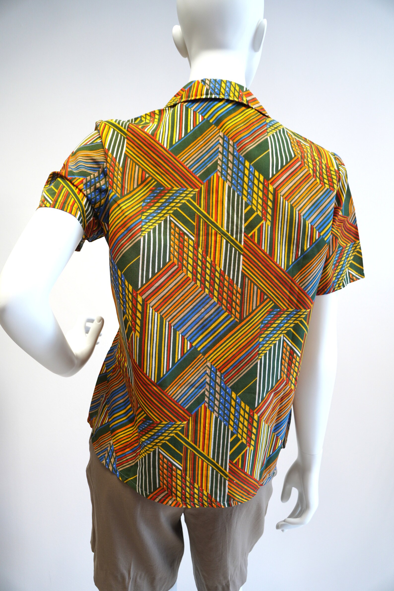 Retro Blouse, Vintage Blouse, Oversize Blouse, Striped Blouse, Colorful ...
