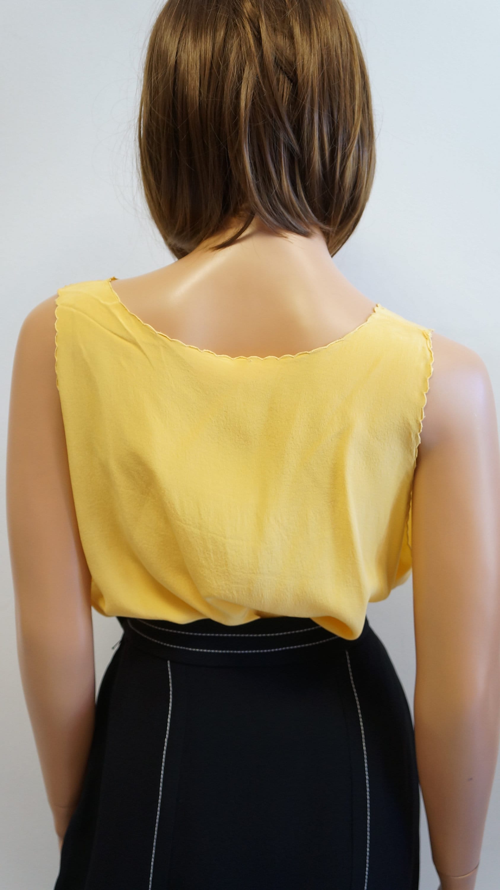 Yellow silk blouse top vintage silky yellow top XL size | Etsy