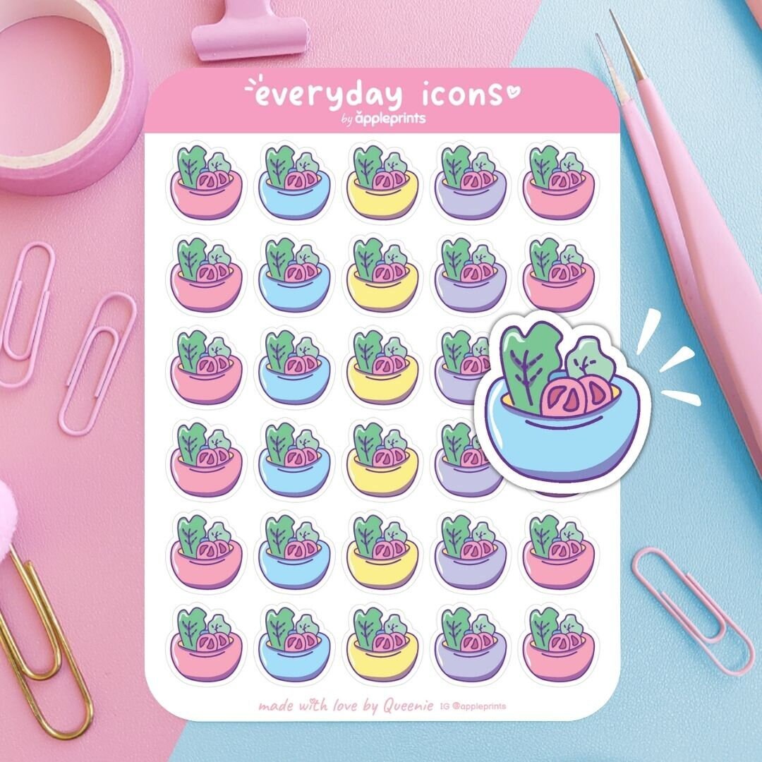 Salad Bowl, Food Diet Hand-drawn Matte Vinyl Planner Icon Stickers - Etsy