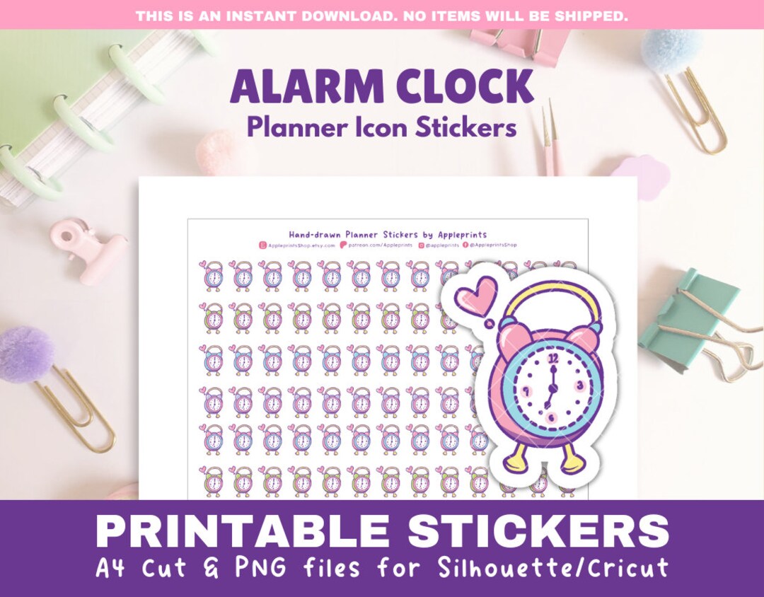 Alarm Clock, Schedule Reminder, PRINTABLE Planner Stickers for ...