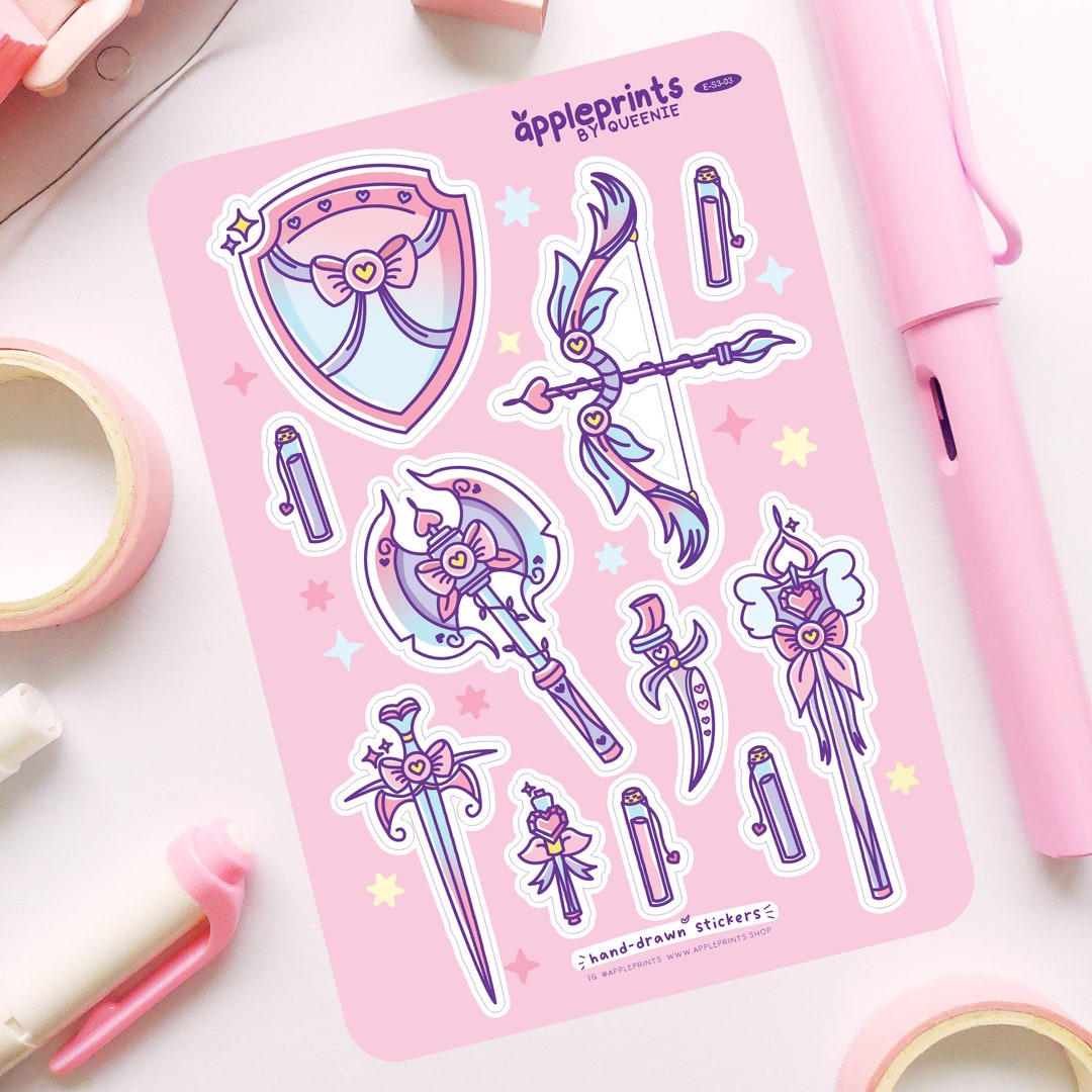 Magical Girl Cute Weapons Deco Hand-drawn Art Journal Sticker Sheet - Etsy
