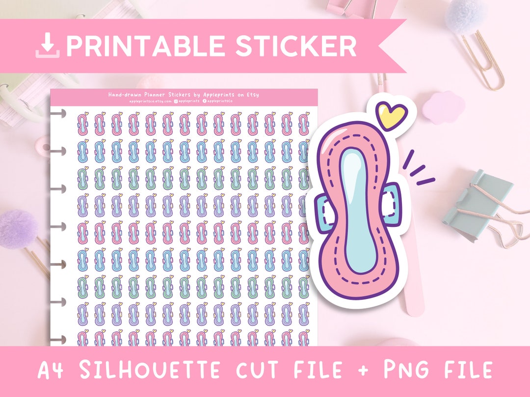 Period Tracker, Cute Health and Wellness Printable Planner Stickers A4 ...