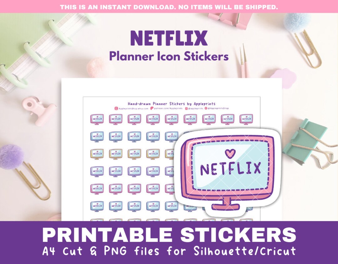 PRINTABLE Netflix TV Movie Night, A4 Planner Stickers for Silhouette ...