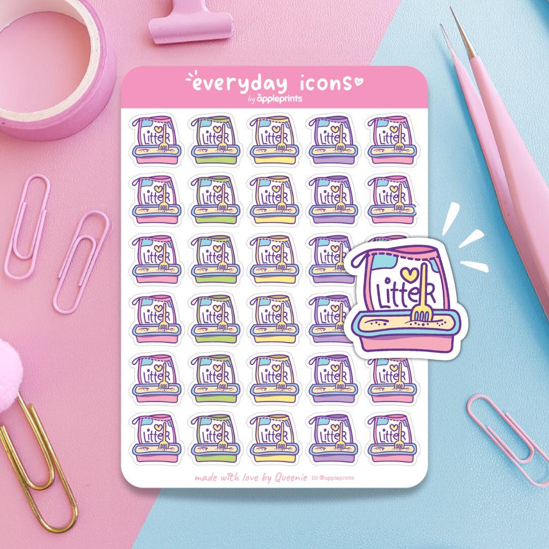 Change Cat Litter, Clean Litter Box, Pet Care Hand-drawn Matte Vinyl ...