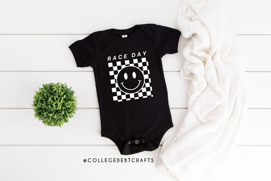 Race Day Smiley Face Checkered Baby Onesie | Indy 500 | Fast Cars ...