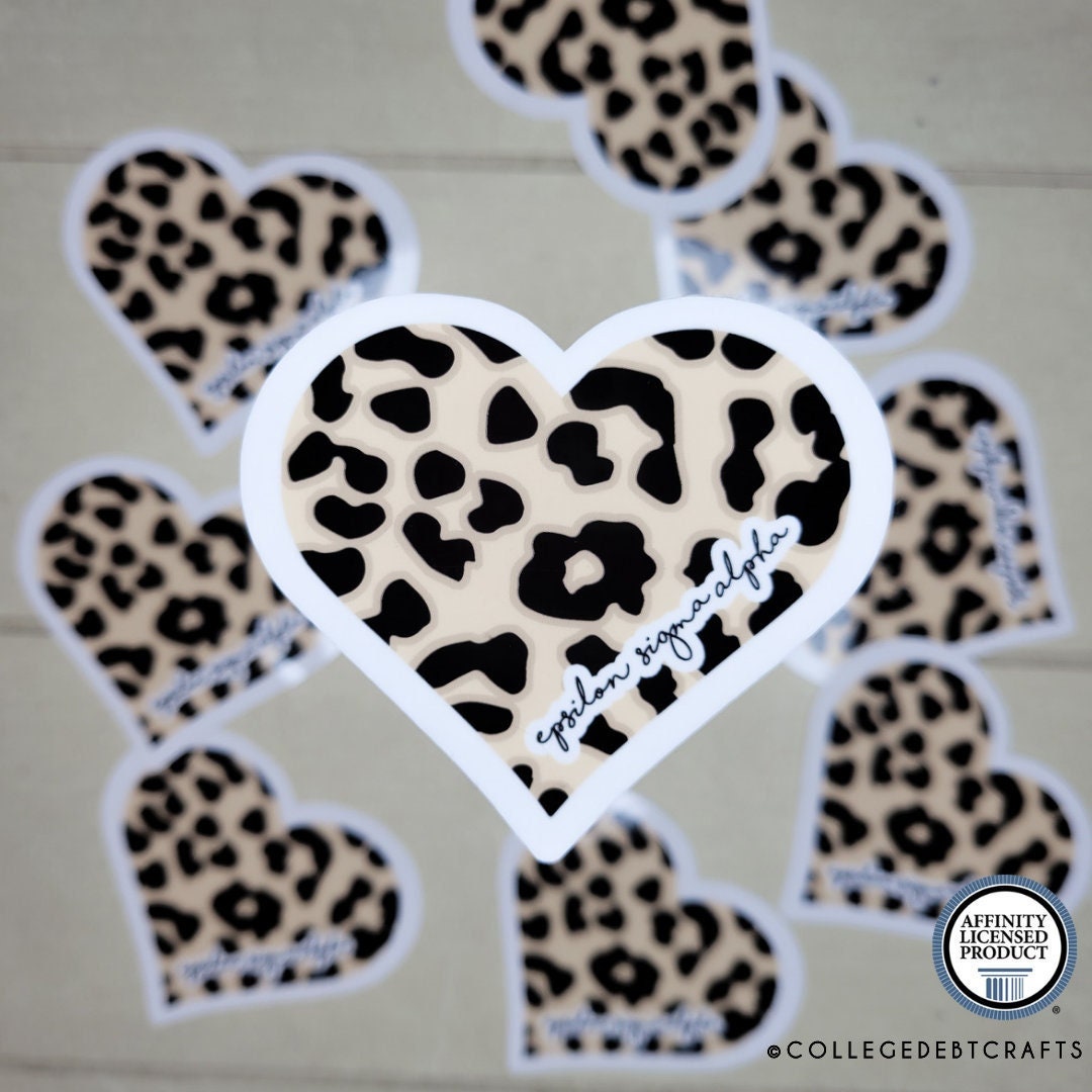 Cute Leopard Heart With Epsilon Sigma Sticker Greek Letters | ESA Be ...