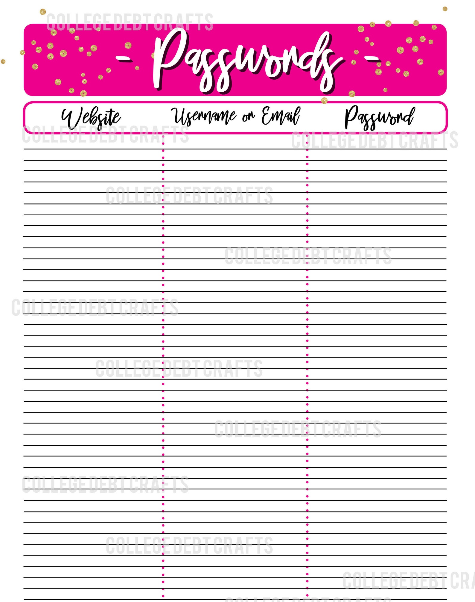 Password Tracker | Mambi Big Happy Planner Printable Password Keeper ...
