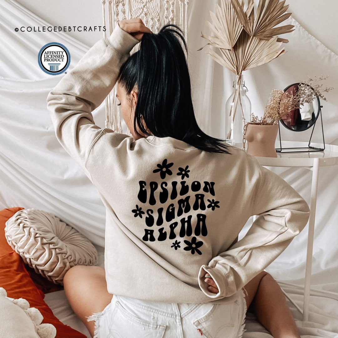 Epsilon Sigma Alpha Retro Style Sweatshirt With Flowers and Lightning ...