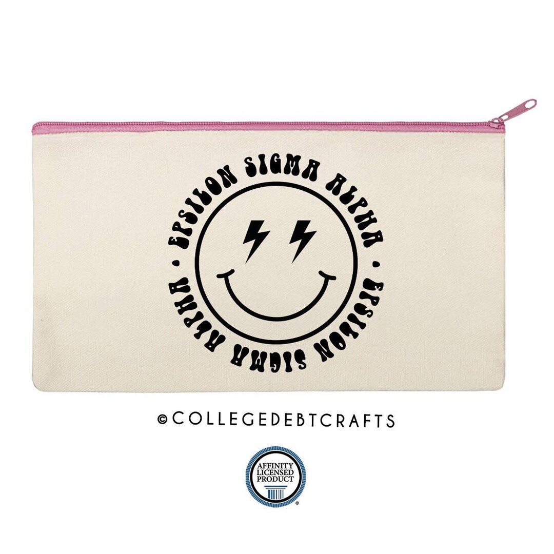 Epsilon Sigma Alpha Lightning Bolt Smiley Face Cosmetic Bag | ESA ...