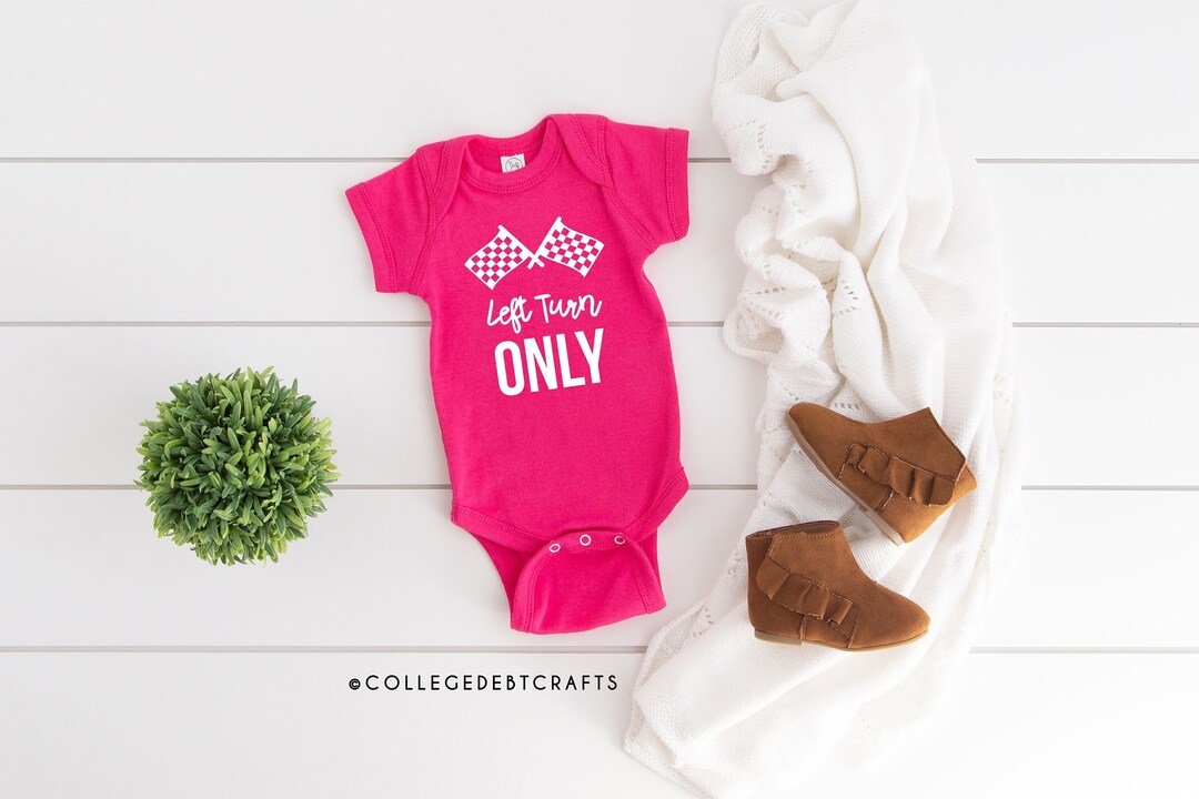 Left Turn Only With Checkered Flags Baby Onesie | Race Day Baby ...