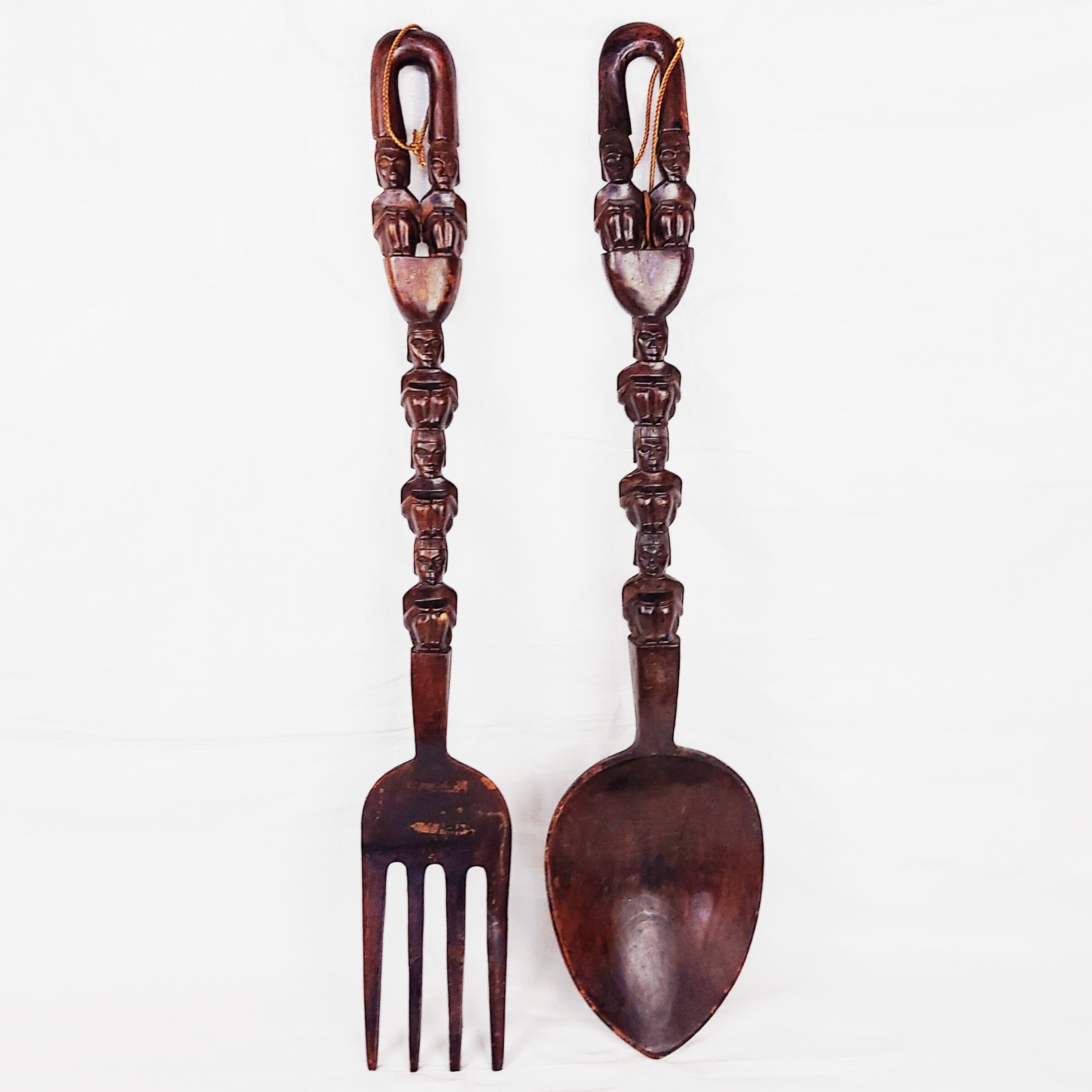 1960s Polynesian Fork & Spoon Wall Decor, Wooden Leather Fabric, 33 ...