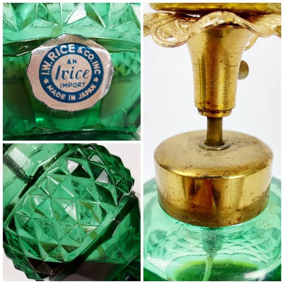 1950s I.W. Rice Co Perfume Bottle, Green Cut Glass, Hallmark, Vintage ...