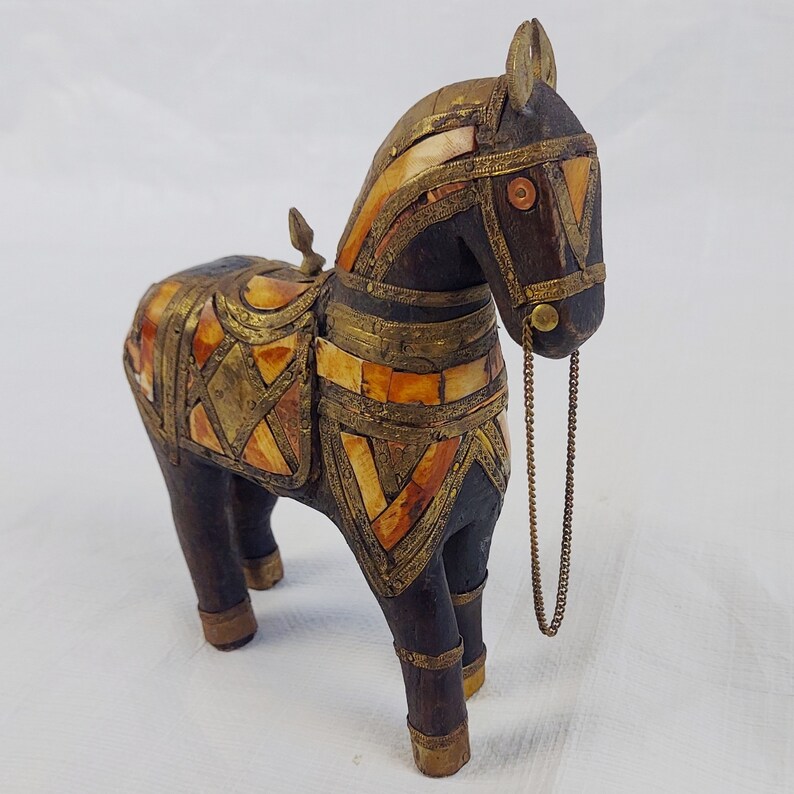 1960s Trojan Horse Statuette, Wood Brass, Marble Inlay, 60s Greek ...