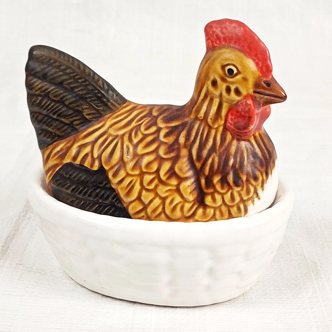1970s Portuguese Hen on Nest Trinket Box, Lidded, Chicken Farm ...