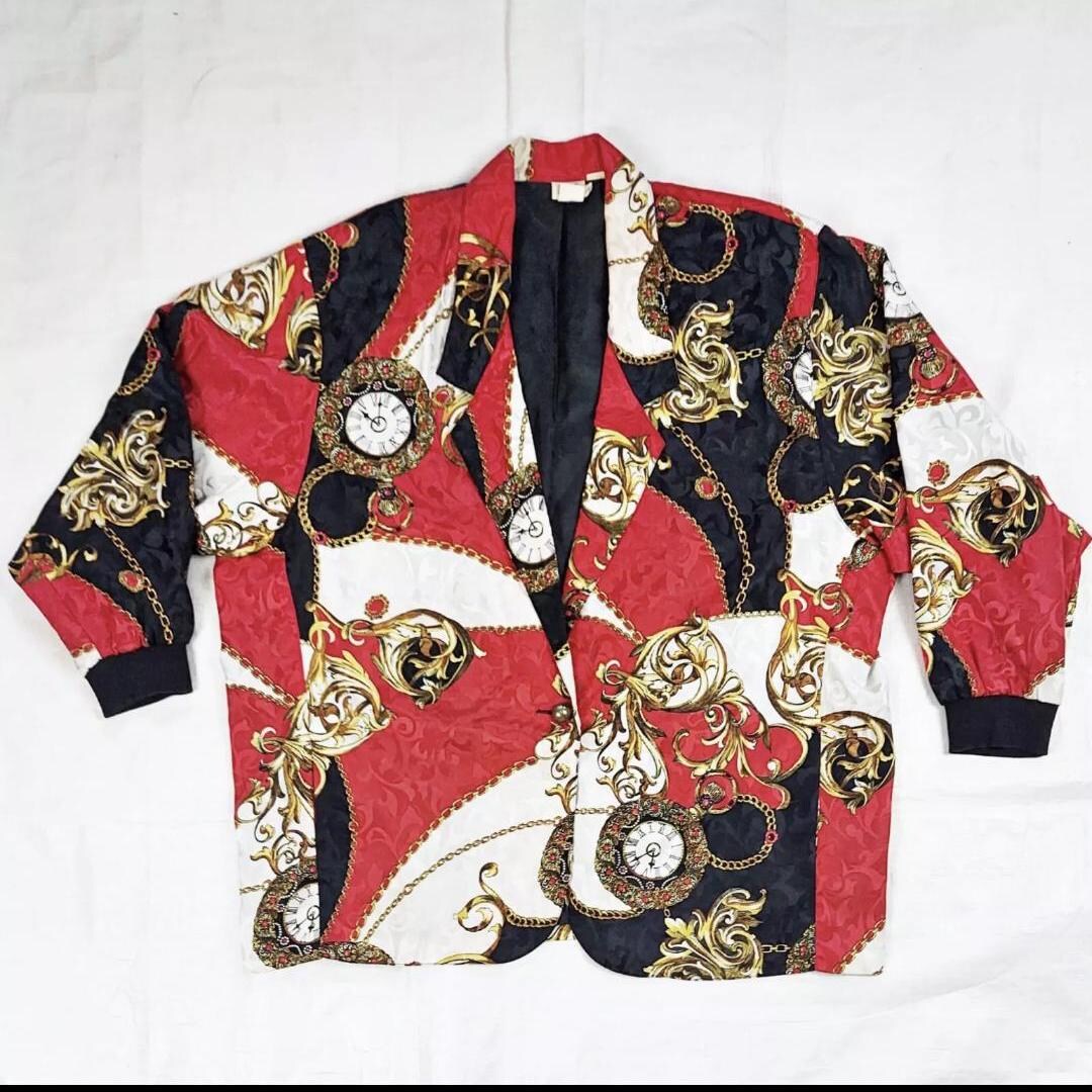 1980s Alia Pocket Watch Print Blazer, Size 2X, Vintage 80s Glam Women's ...