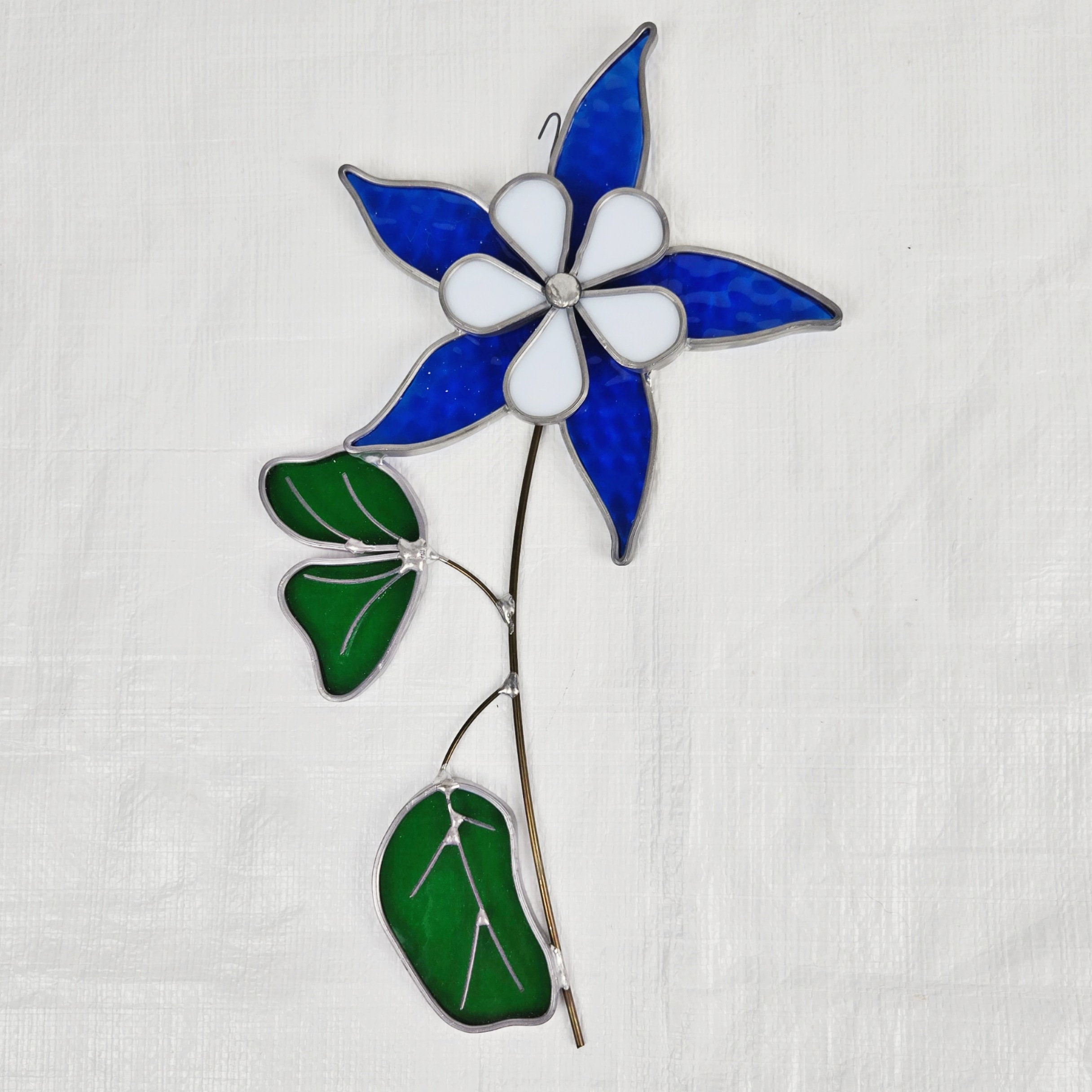 1970s Blue Floral Stained Glass Decor Set, Lot 2, Handmade Homemade ...