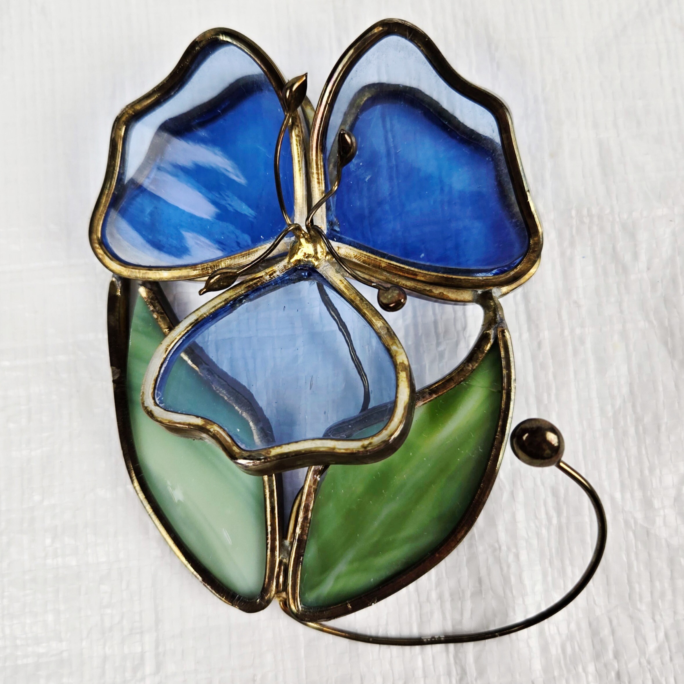 1970s Blue Floral Stained Glass Decor Set, Lot 2, Handmade Homemade ...