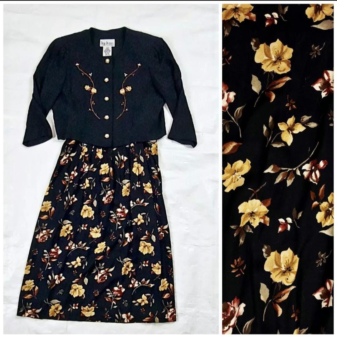 1990s Peri Petites 2 Piece Dress W/ Blazer, Vintage Blossom Women's ...