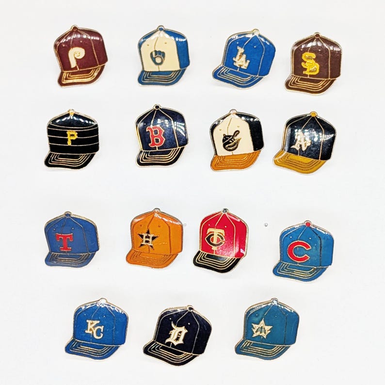 1980s Enamel MLB Cap / Hat Lapel Pins, Lot 15, Vintage 80s Major League ...