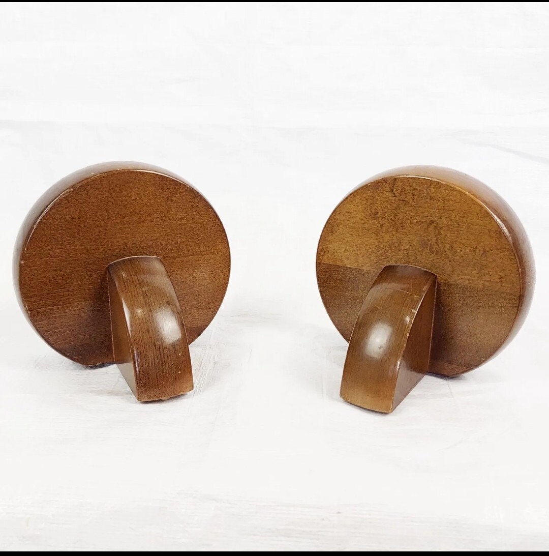 1950s Wooden Studio Book Ends, Abstract Shapes, Signed, MCM Vintage ...