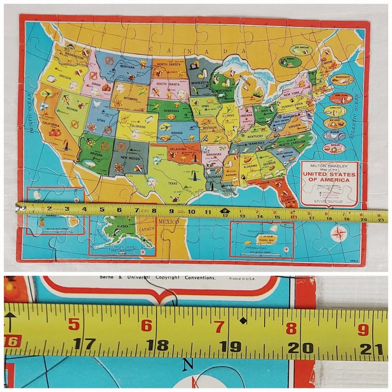 1970s Milton Bradley U.S. & World Map Puzzle, Vintage Children's Toys ...